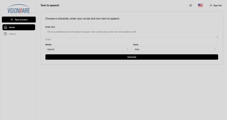 Visionnaire - Turn Text into Speech with Another AI Demo App from Visionnaire